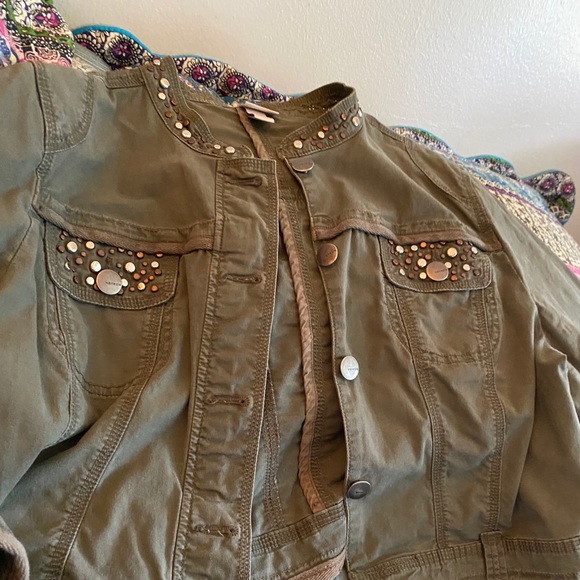Venezia | Jackets & Coats | Studded Olive Denim Jacket | Poshmark